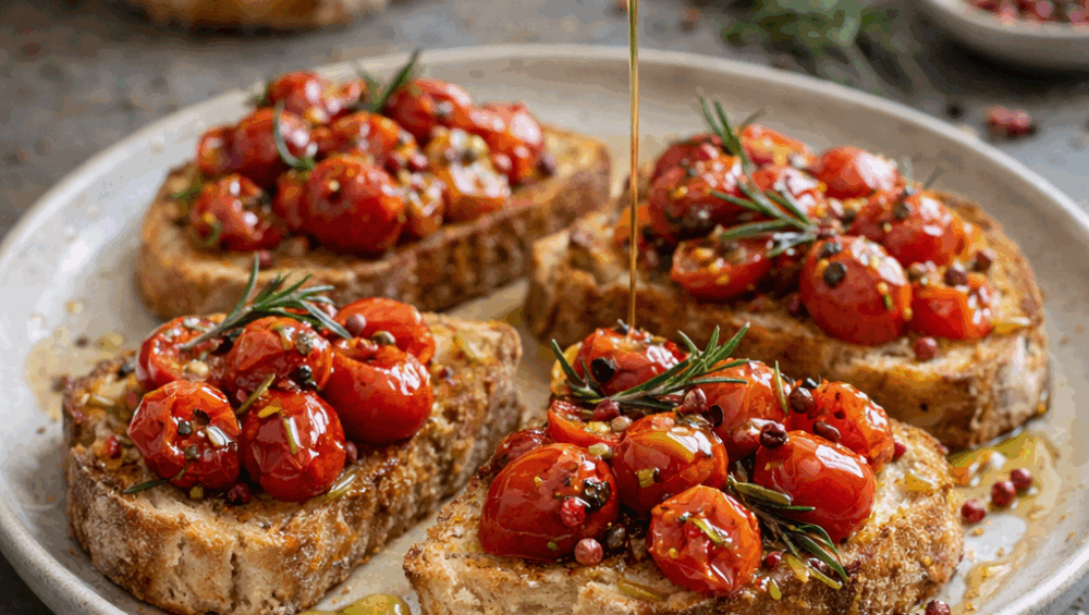 Bruschette cu roșii coapte și ORIGIN ROSÉ – Savor Shop